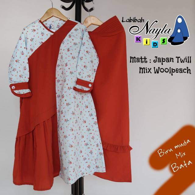 Labibah Kids Robe Set By Nayla Kids (Light Blue Mix Brick) | Shopee ...