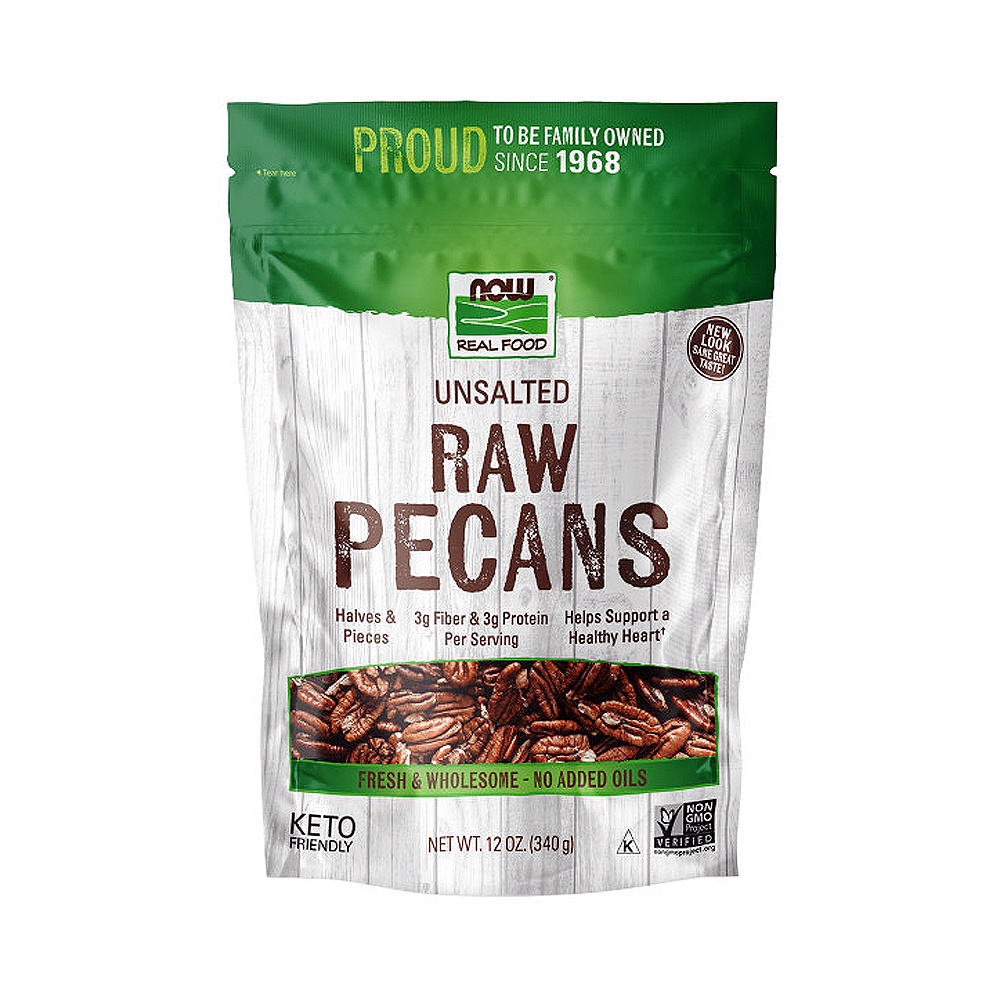 NOW Foods Pecans, Raw and Unsalted, Halves and Pieces, Essential Fatty ...