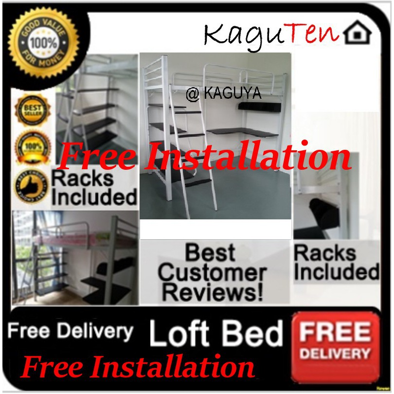 Loft bed Single 3ft Metal Loft bed 3 in 1 Loft Bed with shelf and table ...