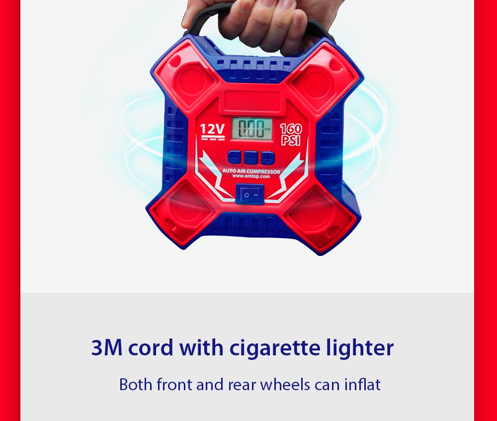 EMTOP 12V Portable Auto Air Compressor With Auto-Shutoff For Car ...