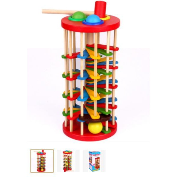 Smash The Ball Falling Ladder Toys For Children Wooden Roller Knock The ...