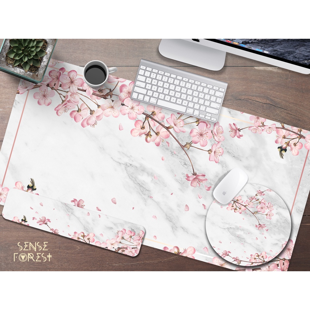 Marble Cherry Blossom Desk Mat, Sakura Desk Mat Cute, Japanese Kawaii ...
