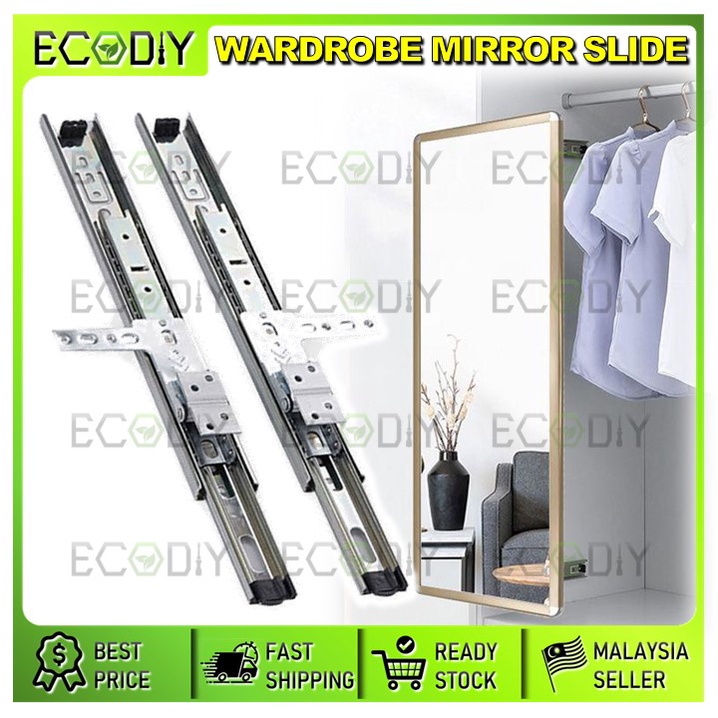 ECODIY 14” Wardrobe Mirror Slides Wardrobe Cupboard Retractable Pull ...