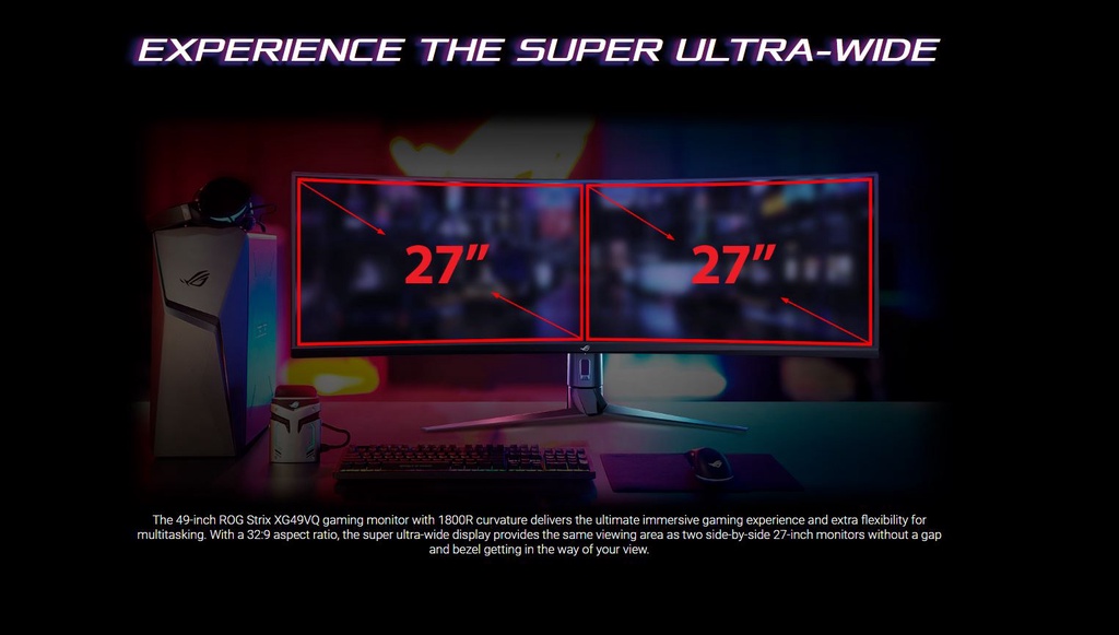 ASUS ROG Strix XG49VQ Super Ultra-Wide HDR Gaming Monitor — 49-inch 32: ...