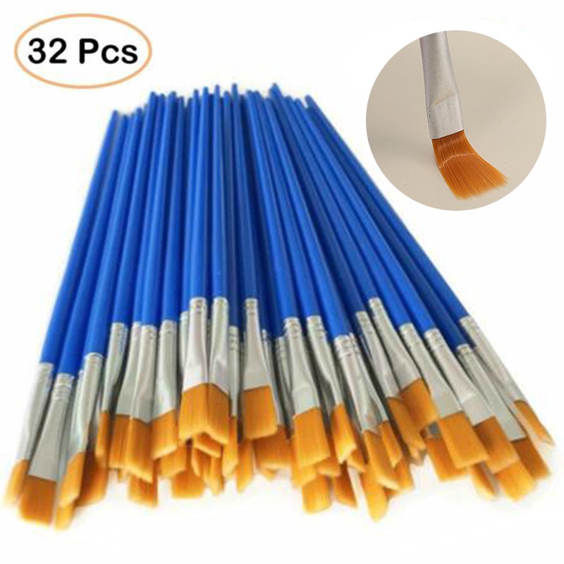 32pcs New 17cm Flat Paint Brushes Set Acrylic Oil Watercolour Painting ...