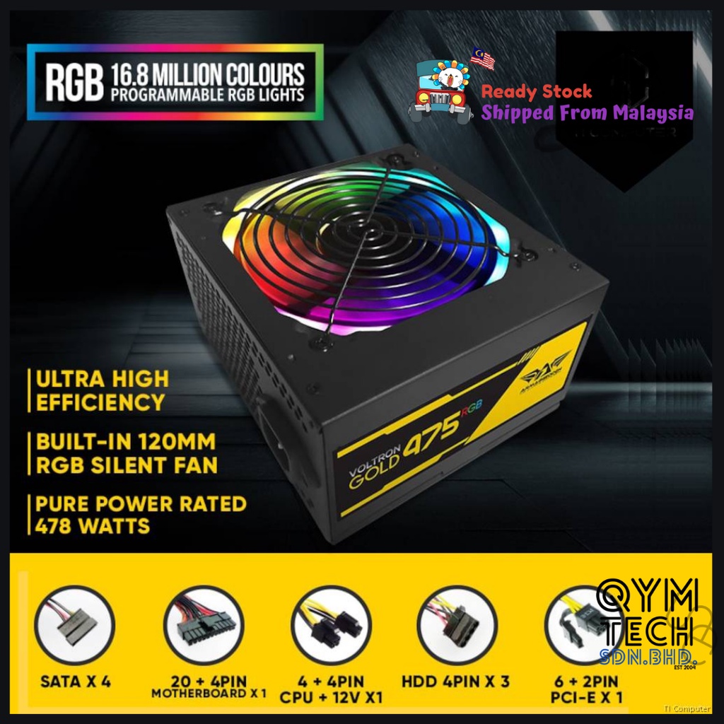 ARMAGGEDDON 478W POWER SUPPLY VOLTRON GOLD 475 RGB SILENT FAN | Shopee Singapore