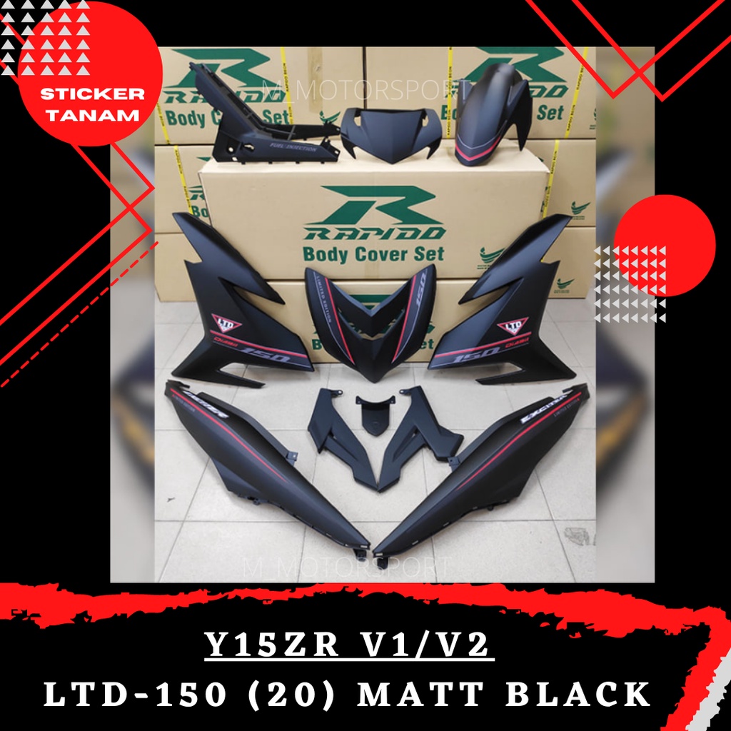RAPIDO COVER SET Y15ZR V1/V2 LTD-150 (20) MATT BLACK (STICKER TANAM ...