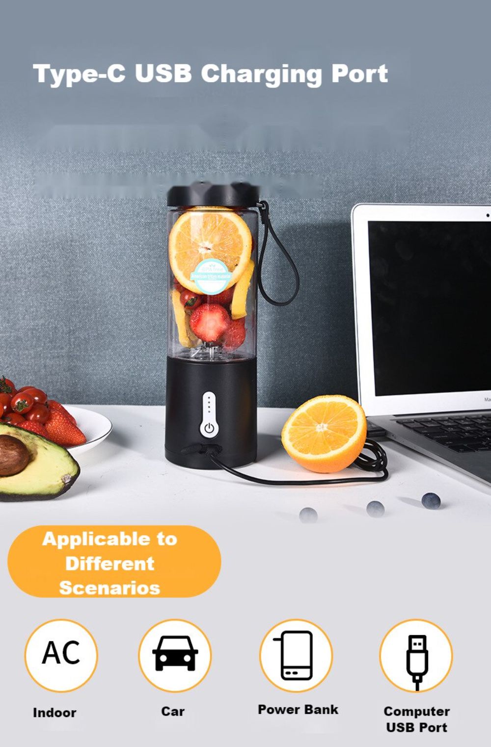 Powerful Portable 6 Cutter Head Blender Household Juice USB Type-C ...
