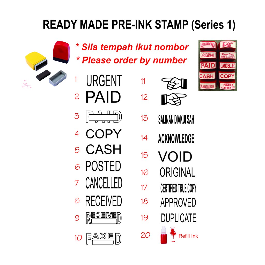 SERIES 1 Made Stamp/Cop KECIL Size 10mm x 33mm Pre- Ink / Siap Ink ...