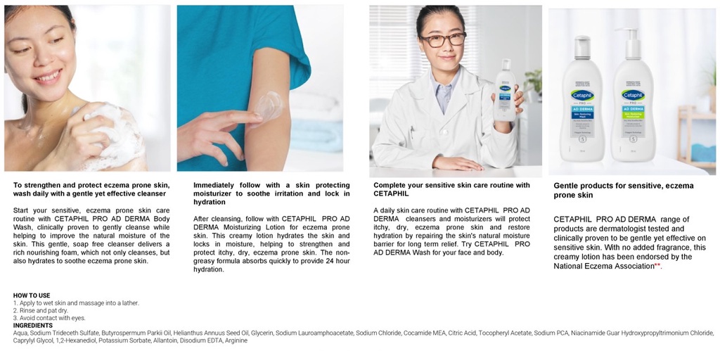 CETAPHIL PRO AD Derma Skin Restoring Wash 295ml Twin Pack, For Eczema ...