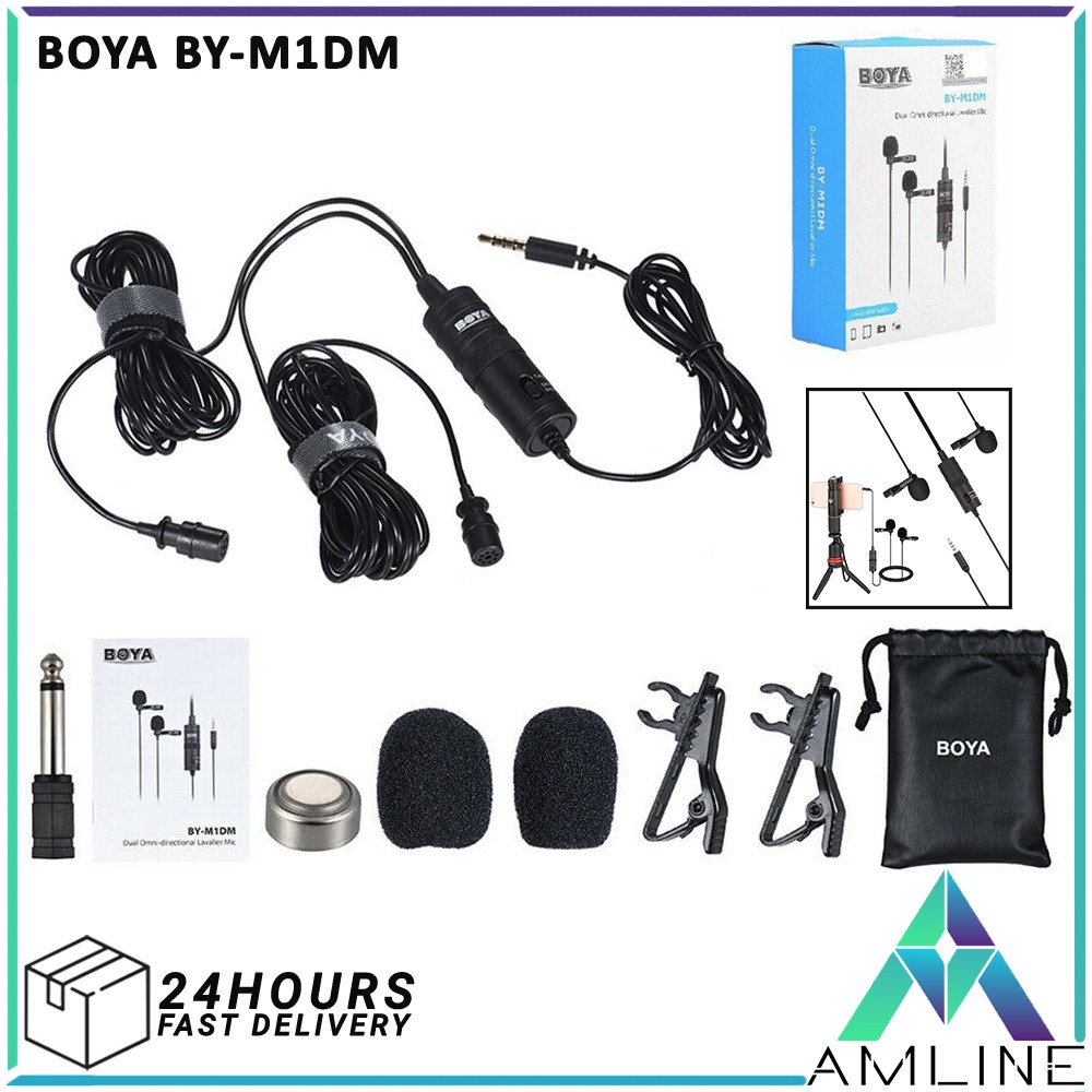 Boya BY-M1DM Dual Microphone Omni Diretional Lavelier Clip-On Lapel Microphone | Shopee Singapore