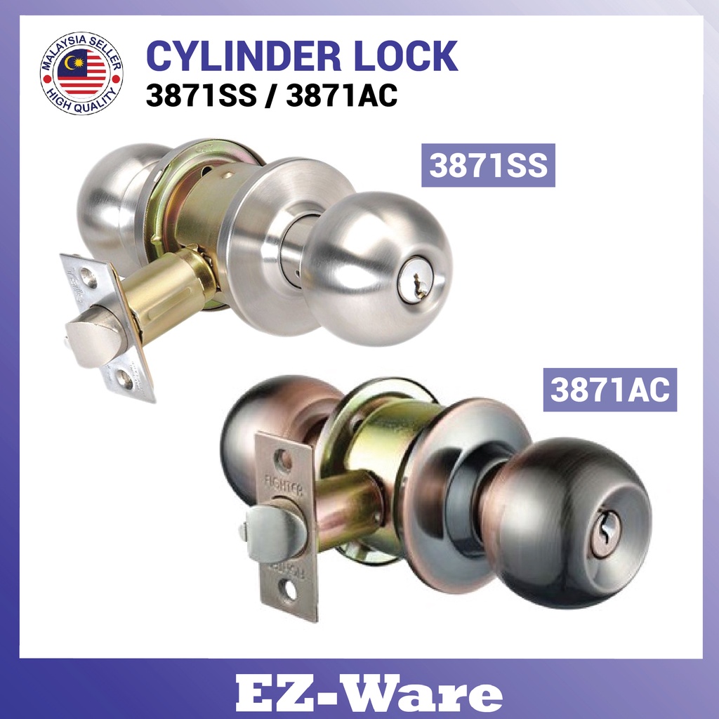 3871 DELUXE / KEYMASTER Cylinder Door Lock Set Cylindrical SS/AC (High ...