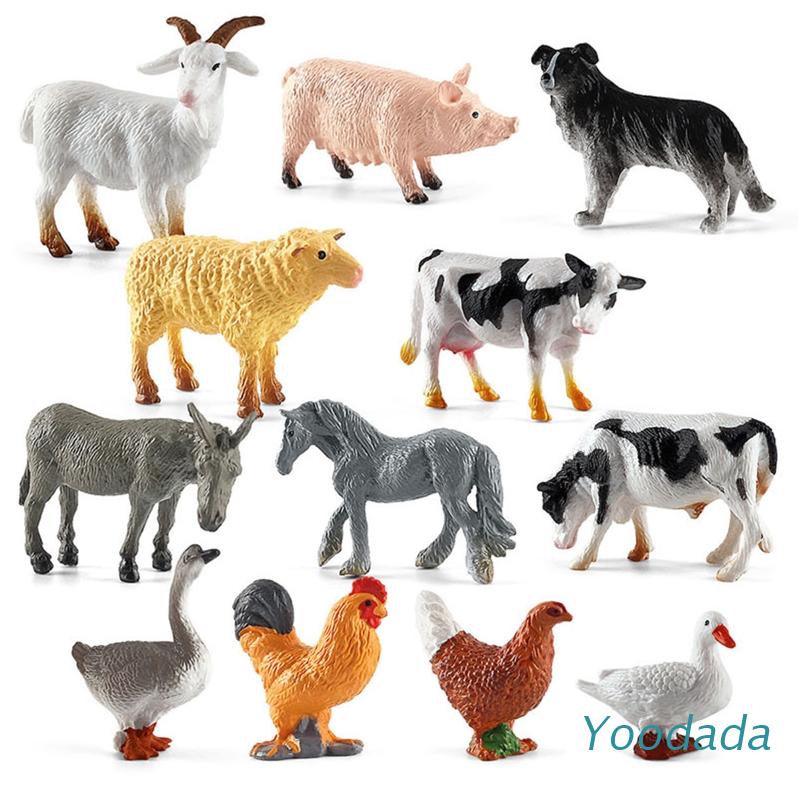 Yoo Educational Tiny Farm Animal Figurines Barn Simulation Animals ...