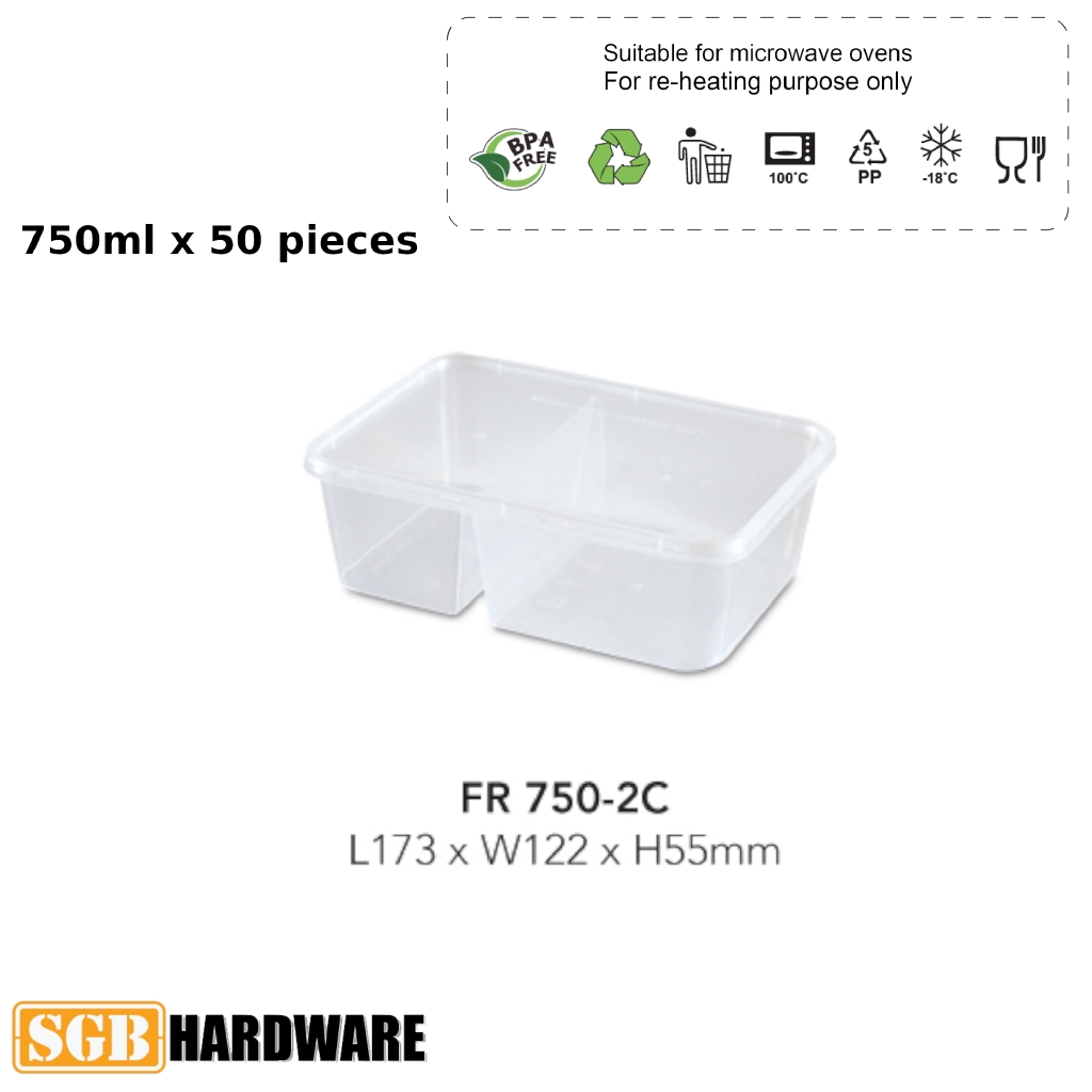 Felton Disposable Microwave Rectangular 2 Compartment Food Container FR ...