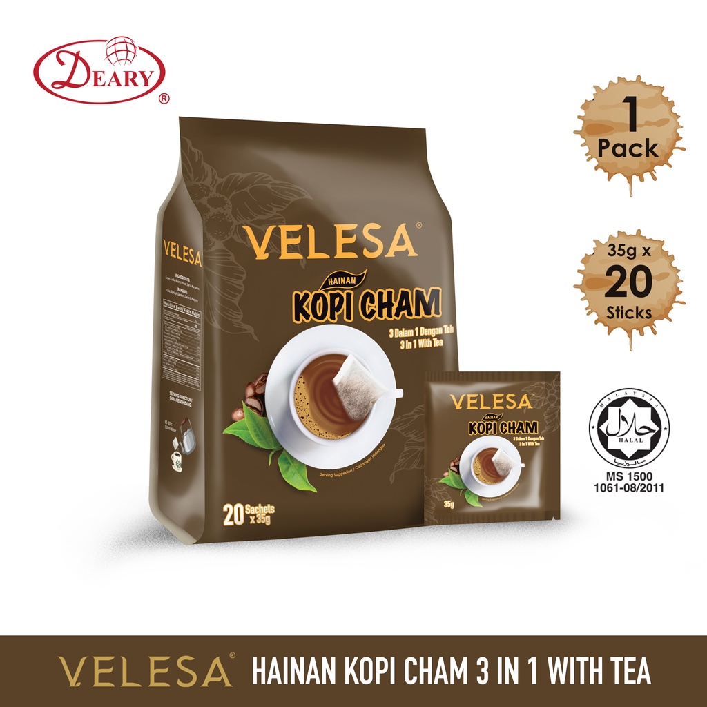 Velesa Hainan Kopi Cham 3 In 1 With Tea Kopi+Tea Instant (35g x 20 ...