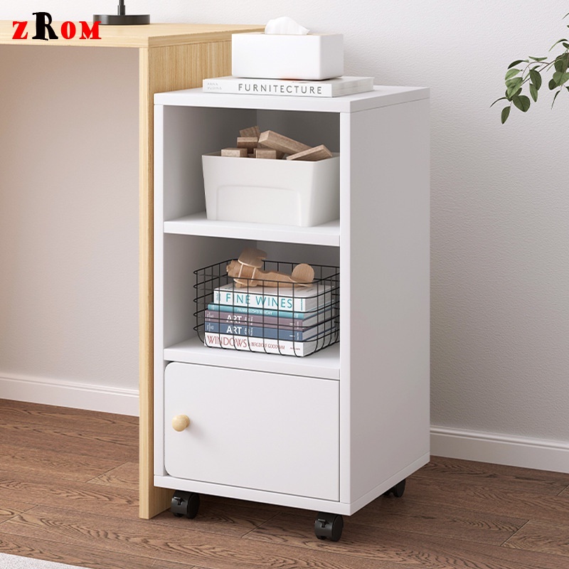 【READY STOCK】Simple Bookshelf Wheel Rack Office Foot Side Storage Small ...