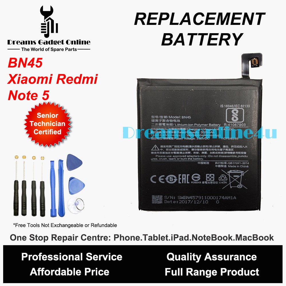 Replacement Battery BN45 for Xiaomi Redmi Note 5 4000mAh | Shopee Singapore