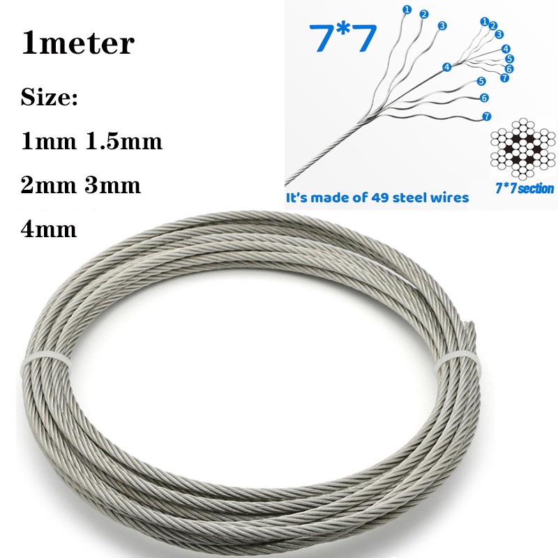 1 Meter 1mm 1.2mm 1.5mm 2mm 3mm 4mm Diameter Steel PVC Coated Flexible Wire Rope Cable ...