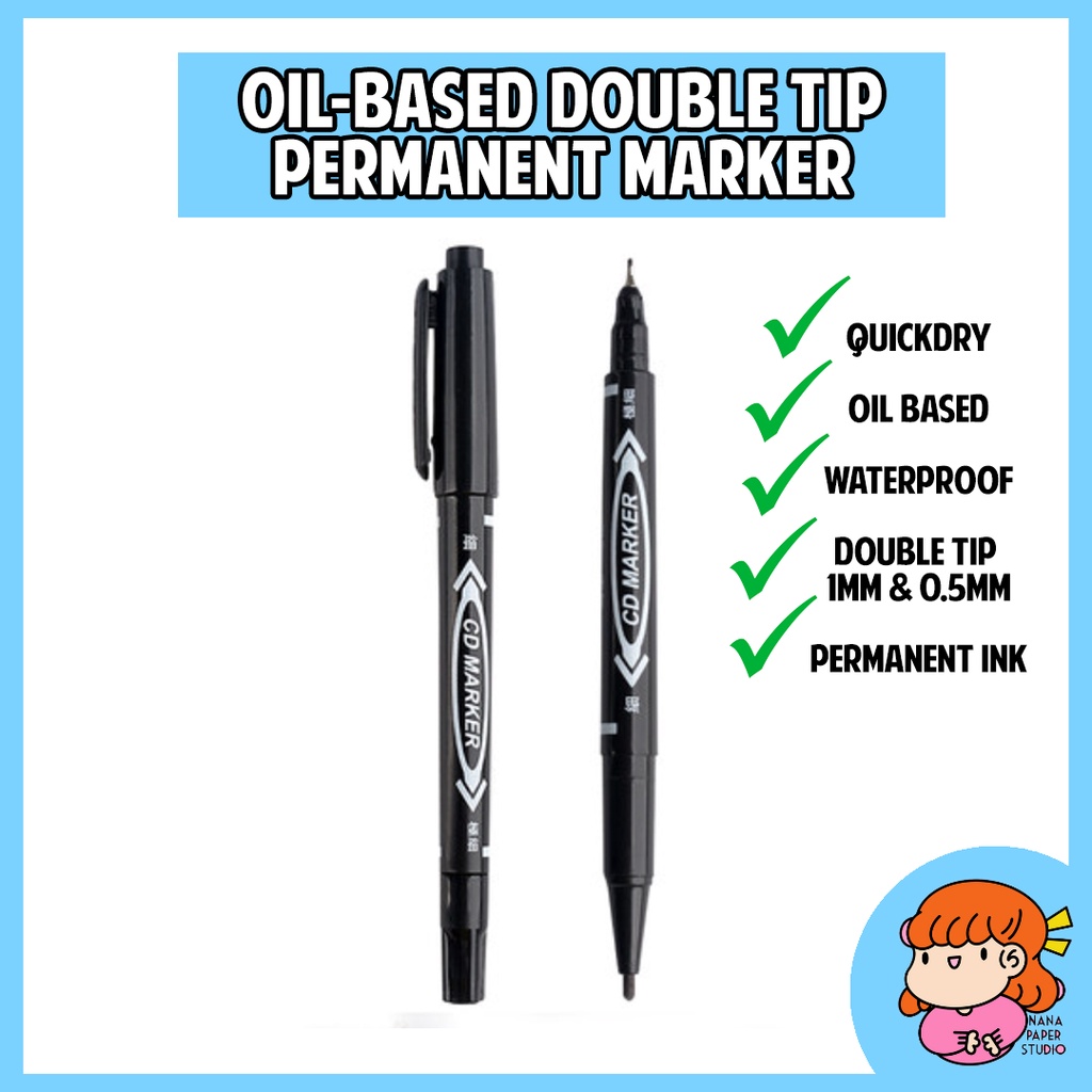 🇸🇬 Double Tip Permanent Marker Oil Based Black Pen 1 PC | Shopee Singapore