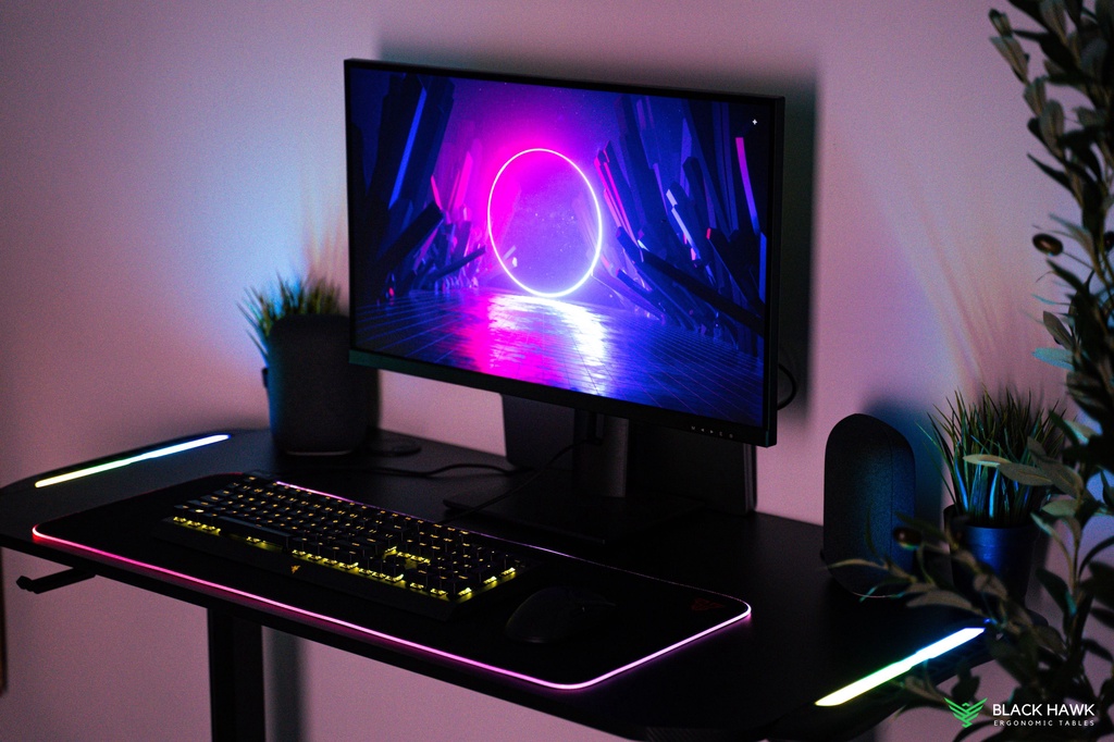 🦅 (𝐒𝐆 𝐒𝐓𝐎𝐂𝐊) Black Hawk RGB Gaming Desk / Table / Computer Table (E ...