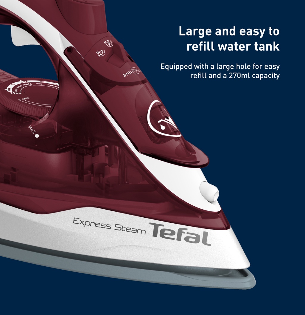 Tefal Express Steam Ceramic Soleplate Iron 270ml 2600W (Red) FV2869 ...