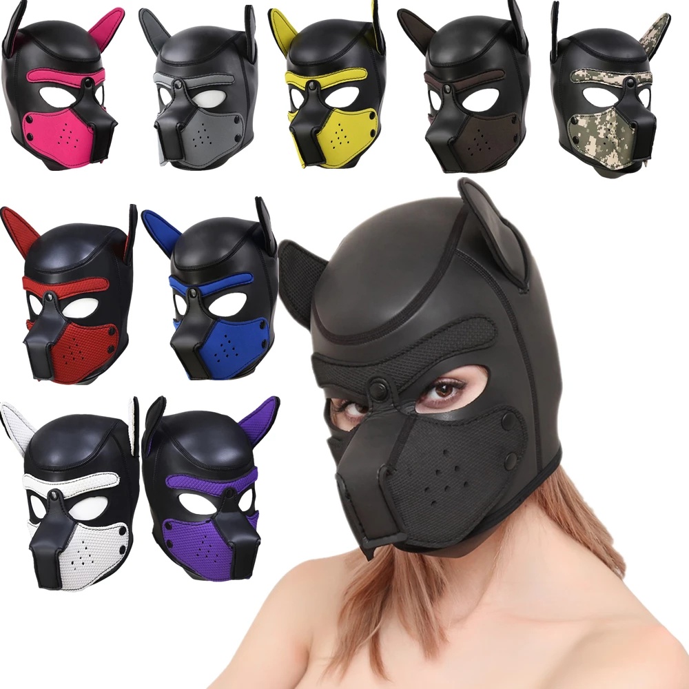9 Color Sexy Cosplay Role Play Dog Full Head Mask Soft Padded Latex ...