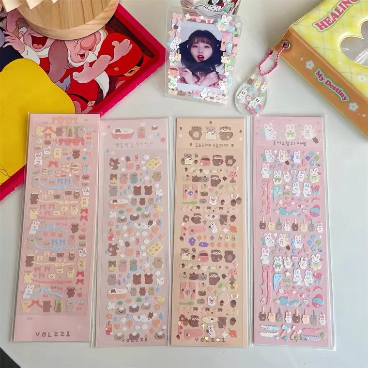 Korean Ins Bear Confetti Sticker Cute Rabbit Photocard Toploader Deco ...