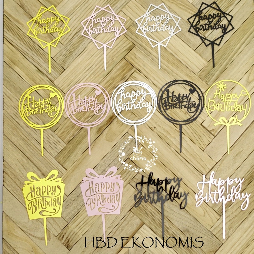 10pcs) Cake Topper Happy Thday Acrylic Flower/Hbd Cake Topper Skewer ...