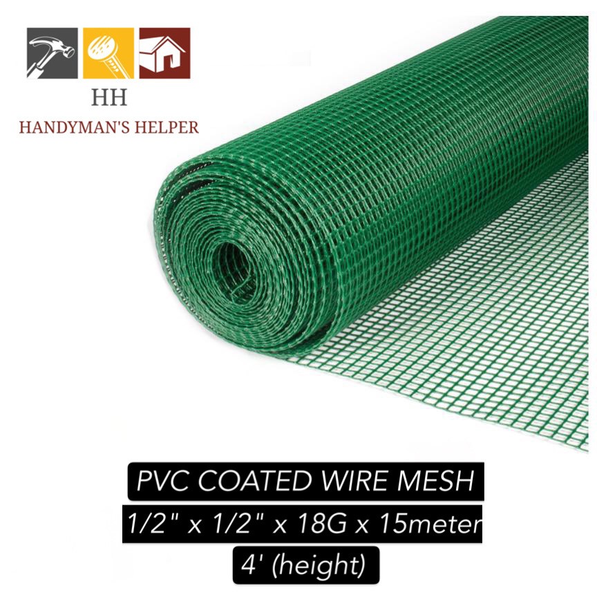 4FT 19G 1/2'' X 1/2'' GREEN PVC COATED GALVANIZED WELDED WIRE MESH NET BRC NETTING JARING BESI ...
