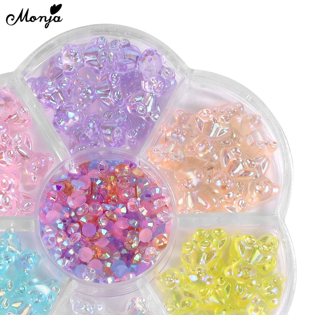 Monja 7 Grids/Box 3D Nail Art Decorations Aurora Bear Bowknot Shell ...