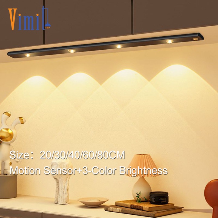 Vimite 60/80CM 3-Color Dimming Wireless Motion Sensor Cabinet Light Led ...