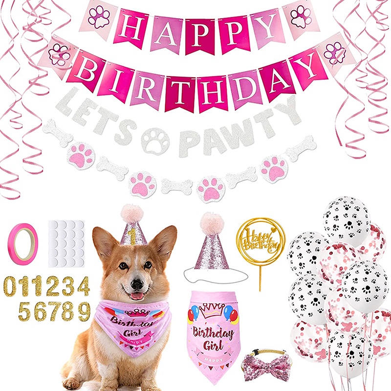 Puppy dog let's pawty banner happy birthday banner hat bowtie cake ...