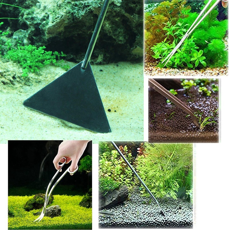 Stainless Steel Aquarium Water Plant Tool Tweezers Scissors Spatula ...