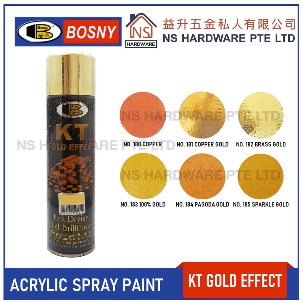 BOSNY KT Gold Effect Spray Paint ( 6 Types of Gold Finishes) - 180/ 181 ...