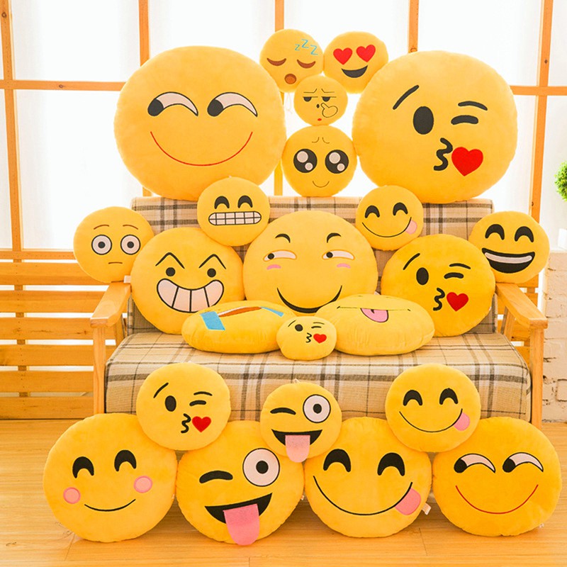 30CM Soft Emoji Yellow Round Cushion Emoticon Stuffed Plush Toy Smiley ...