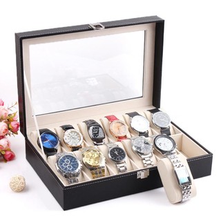 12 Slots Glass Top PVC Watch Box Storage Case Jewelry Case Display Box ...