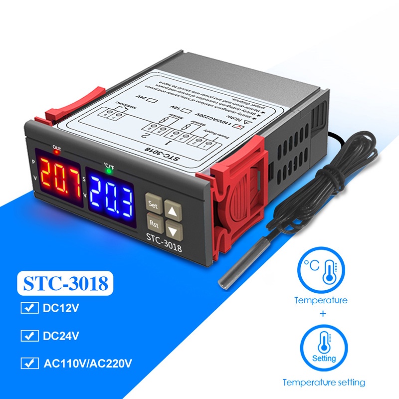 STC-3018 12V/24V/110-220V Dual Digital Temperature Controller Sensor ...