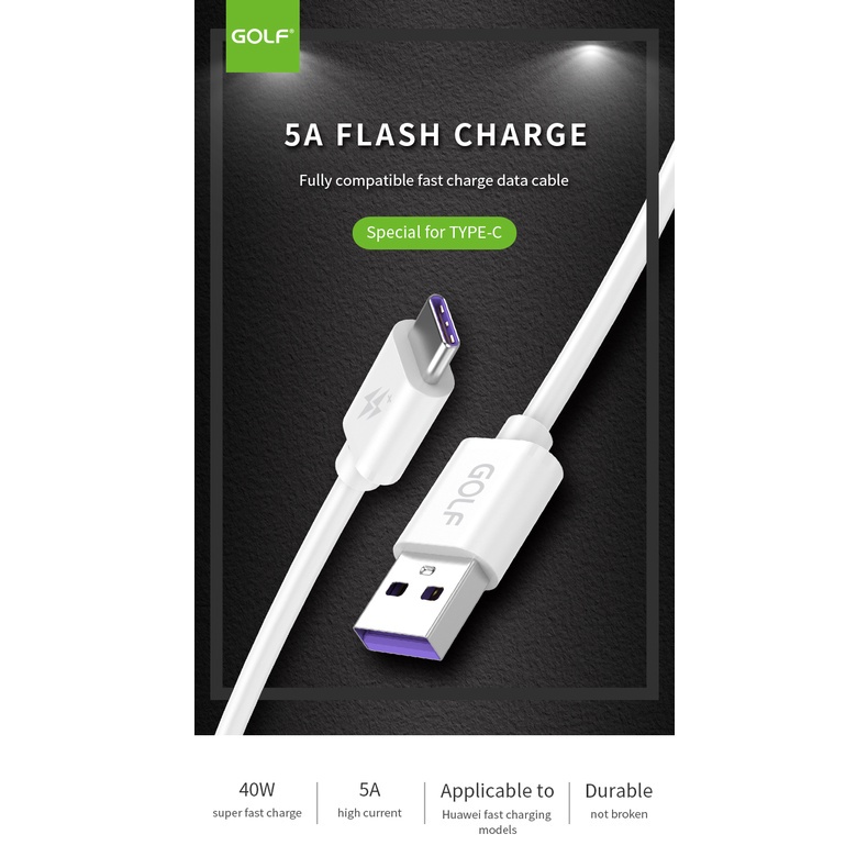 Golf GC-77 Type C 5A Full compatible Data Cable (White) | Shopee Singapore