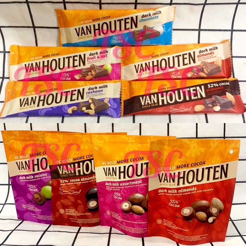 Van Houten Chocolate 40gr/Dark Milk /Chocolate/Almonds/52% Cocoa Almond ...