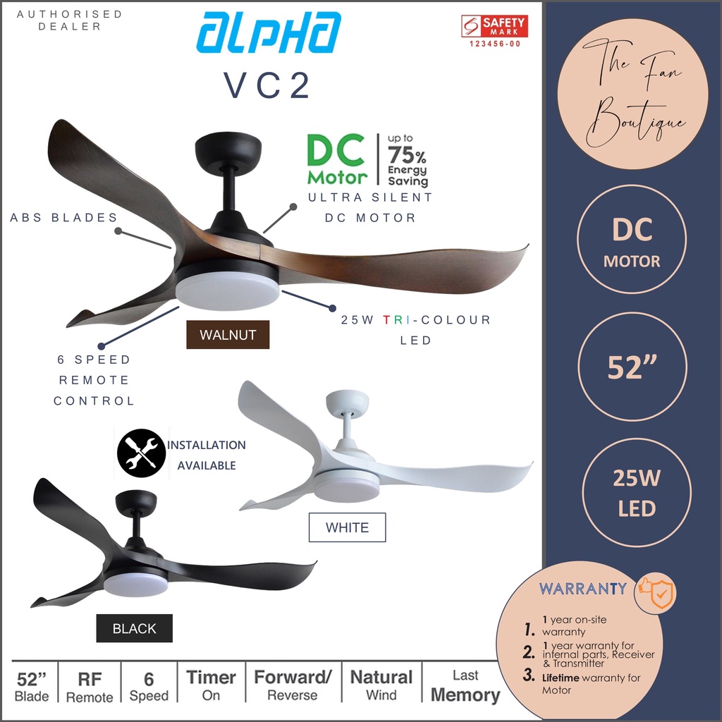 [DEC PROMO] Alpha VC2 52" DC Motor Ceiling Fan with 25w Tri-Colour LED ...