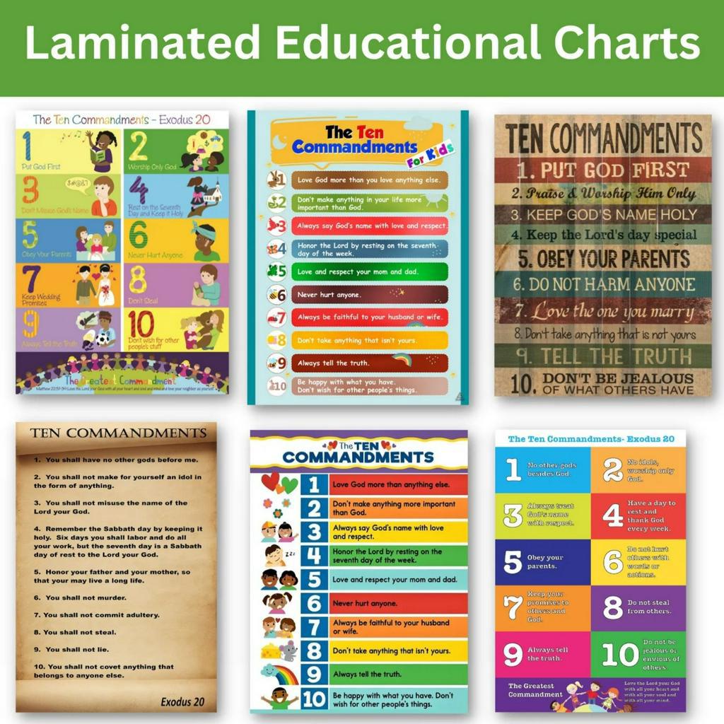 Laminated Ten Commandments Charts, Educational Charts for Kids ...