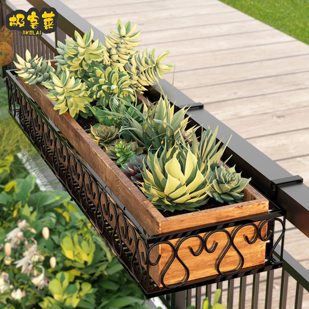 JIKELAI Balcony Window Sill Flower Stand Wrought Iron Guardrail Flower ...