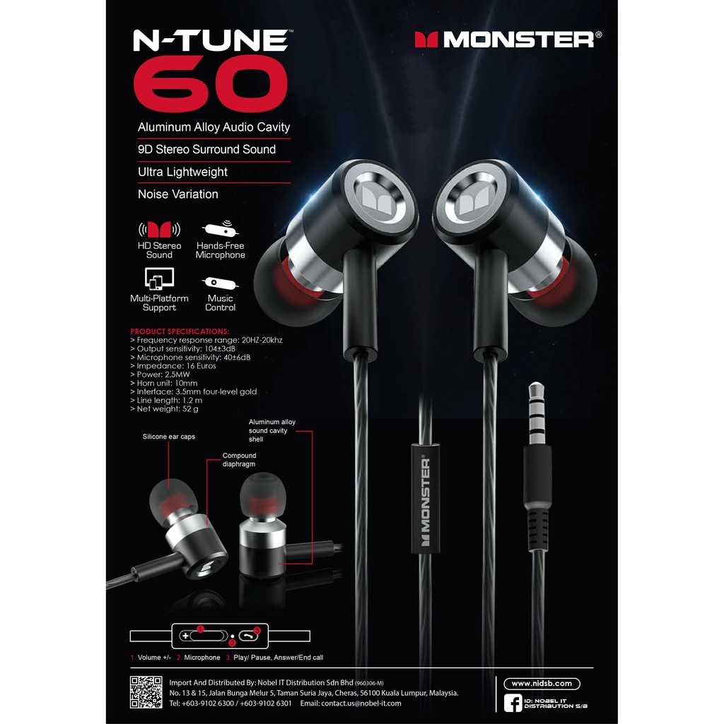 Monster N-Tune 60 In-Ear Wired Headphones (Adaptive Noise Reduction ...
