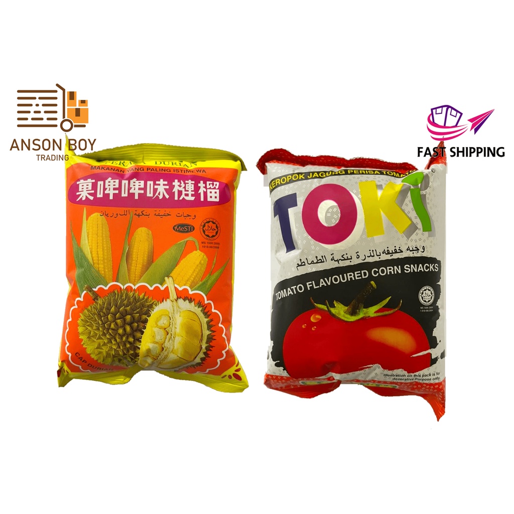 POPCORN DURIAN FLAVOURED CORN SNAKC/TOKI TOMATO SNACK (70 gram/60 gram ...