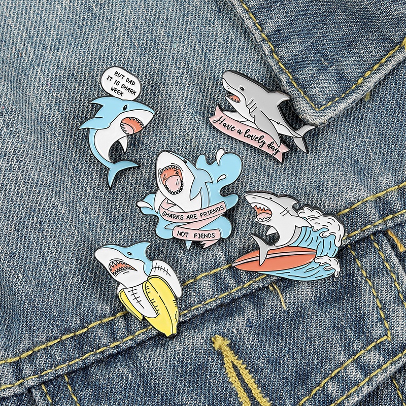 Marine Life Brooch Shark Letter Pin Skateboard Shark Pin Banana Shark ...