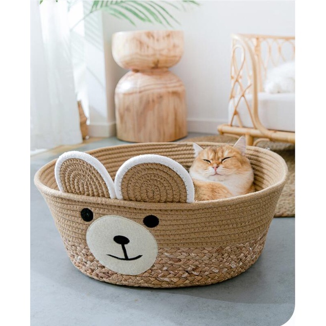Cat Bed Basket Nest Thread Woven Cat Bed Big Round Cat Woven Basket Bed ...
