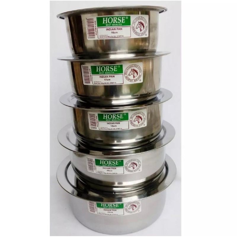 HORSE Brand Stainless Steel Indian Pan (16/17/18/20/22/24cm)/ Degchi ...