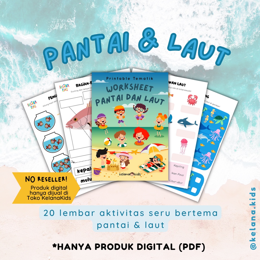 Beach & Ocean Thematic Printable Worksheet - 20sheets Workbooks ...