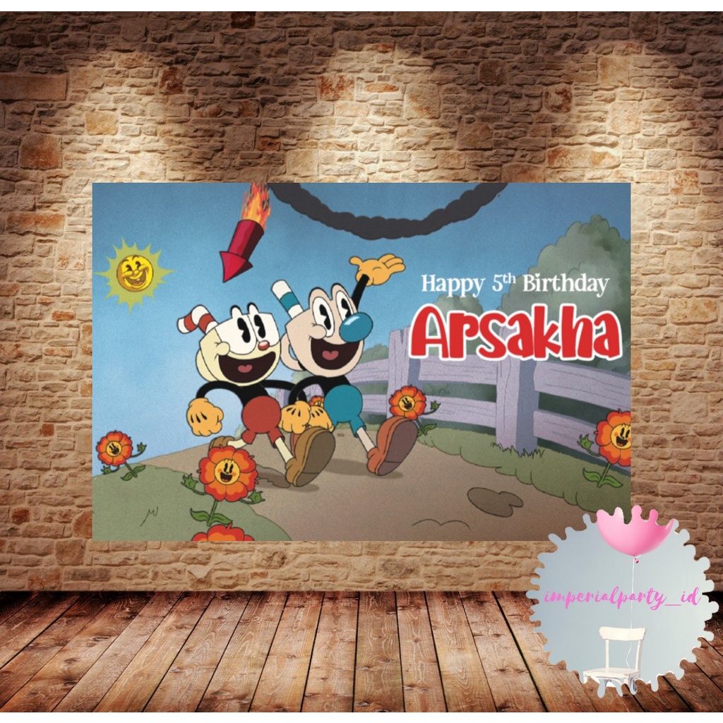 Custom Backdrop Banner Happy Birthday Cuphead Game Banner | Shopee ...