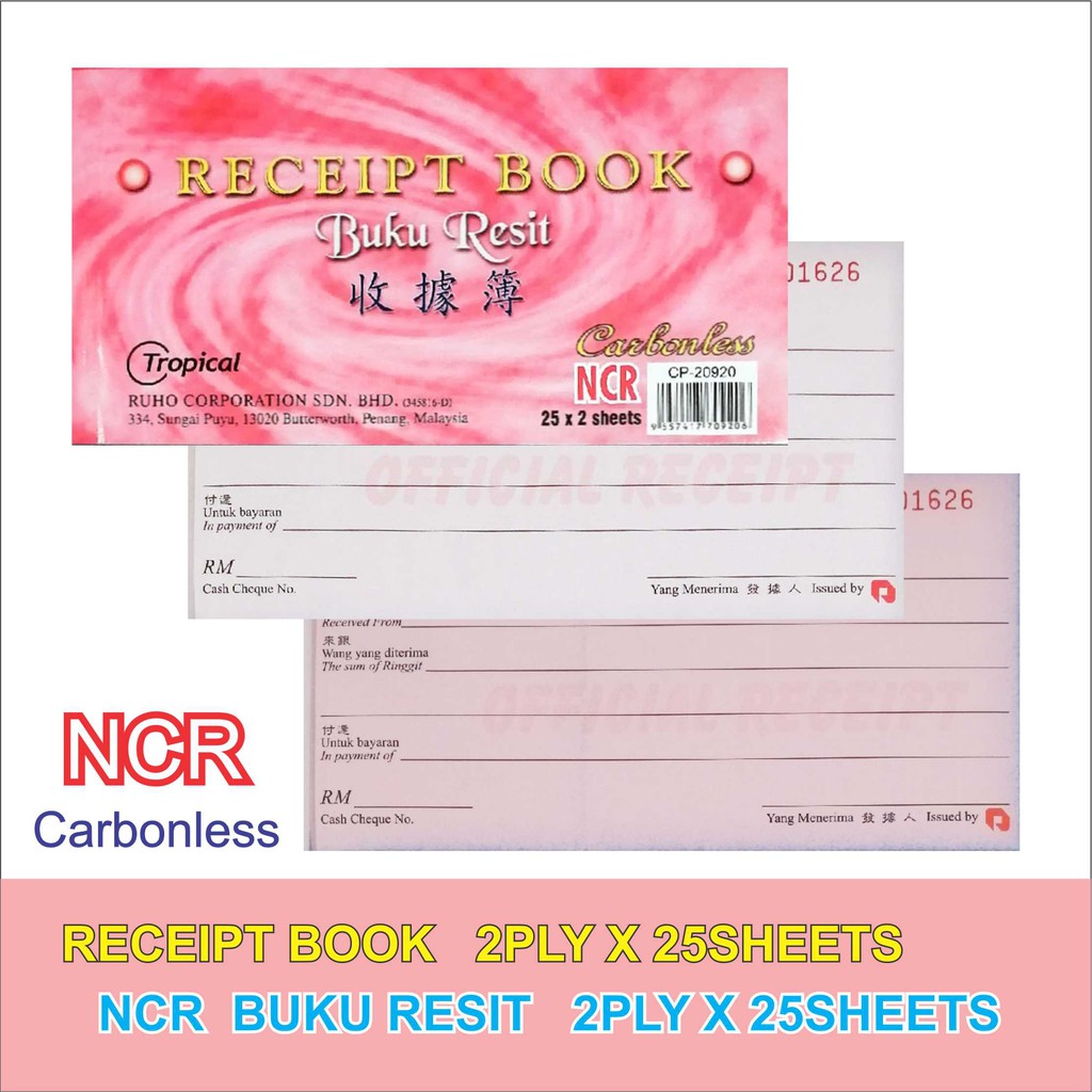 2 ply NCR Numbering Receipt Book / Buku Resit / 收据簿 | Shopee Singapore
